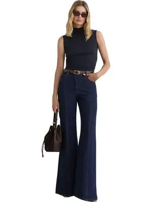 REISS Jersey Knit Vest With Funnel Neck - Navy