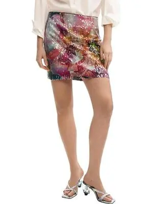Desigual Floral Sequin Mini Skirt - Pink