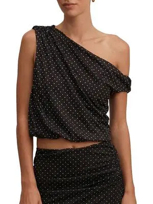 EVER NEW Mila Tipped Shoulder Drape Top - Black Elstone Spot Co-ord