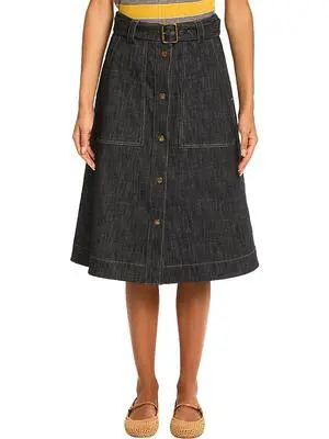 Moncler Belted Midi Skirt - Blue Denim
