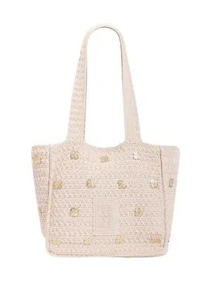 Sandro Charm Detail Crochet Mesh Tote Bag Ecru