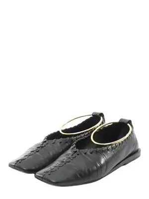 JIL SANDER 2000s Leather Flats With Metal Anklet Black