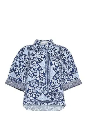 Cara Cara Calvia Printed Linen Shirt - Hart Tile Navy