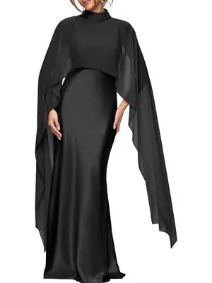 XSCAPE EVENINGS Satin Gown With Chiffon Overlay - Black