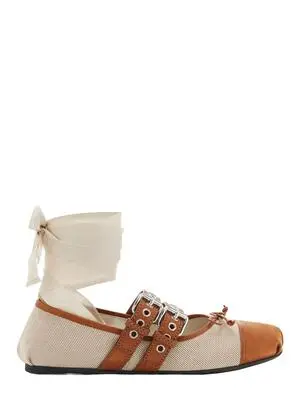 Miu Miu Canvas And Leather Ballet Flats - Neutral