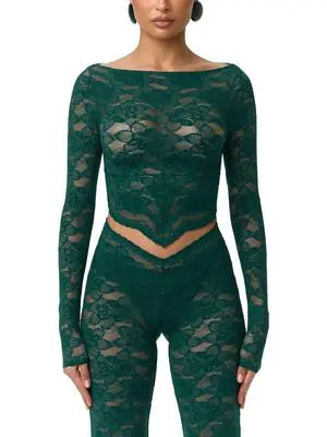 Naked Wardrobe Lace Crop Top - Pine Green