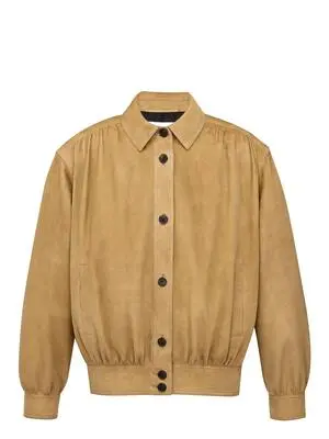 Saint Laurent Suede Buttoned Jacket With Pointed Collar - Tabac