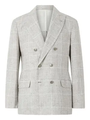 Brunello Cucinelli Brunello Cucinelli - Double-Breasted Checked Linen-Blend Suit Jacket - Men - Neutrals Beige