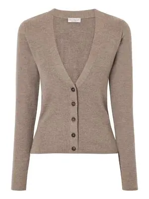 Brunello Cucinelli Metallic Ribbed-knit Cardigan - Brown