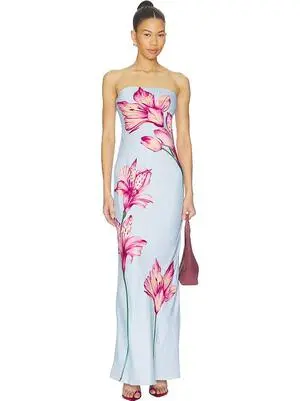 Rococo Sand Strapless Floral Print Maxi Dress - Blue