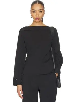 Theory Open Sleeve Boatneck Top - Black