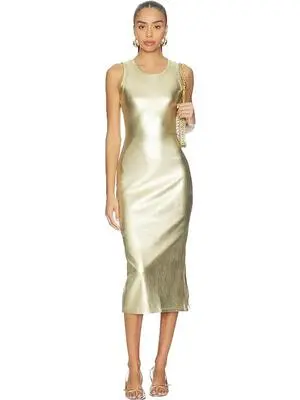 NEVER FULLY DRESSED Metallic Ribbed Midi Dress - Gold