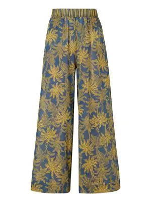 ERES Itinerant Printed Cotton-Voile Straight-Leg Pants Navy