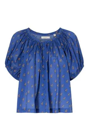 DÔEN Floral-printed Cotton June Top - Blue