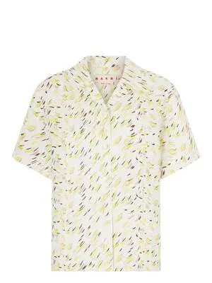 Marni Pintucked Printed Linen Shirt - Yellow