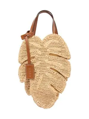 Staud Palm Leather-Trimmed Raffia Tote Neutral