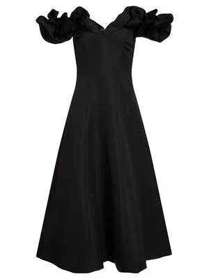 LEO LIN Satin Off-the-Shoulder Midi Dress Black