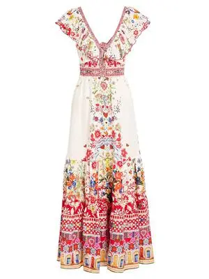 Camilla Crystal-embellished Printed Linen Maxi Dress - Red