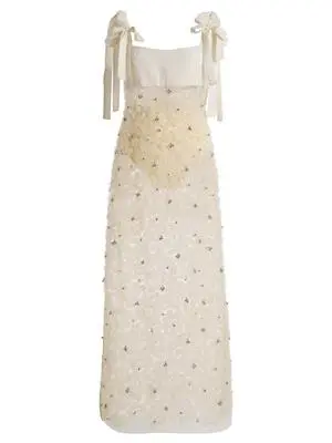 SIEDRES Floral-Appliquéd Tulle Midi Dress