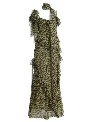 SIEDRES Monica Ruffled Devoré Chiffon Maxi Dress With Detachable Scarf - Multi