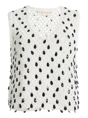 ALL THAT REMAINS Lola Crocheted Cotton Top With Beaded Finish - Black,white