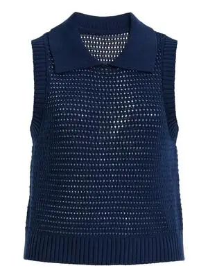 Matthew Bruch Cable Mesh Collared Tank Top - Navy