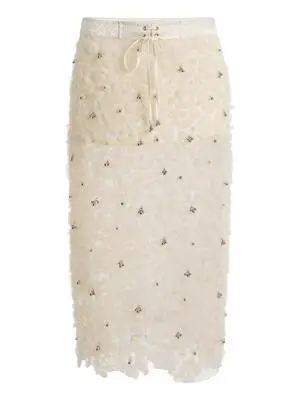SIEDRES Siam Floral-appliquéd Tulle Midi Skirt - White