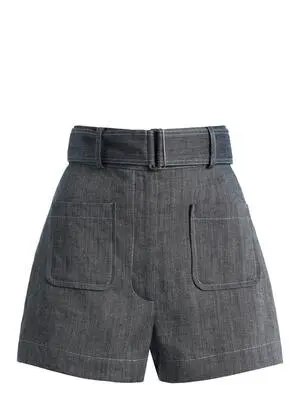 Matthew Bruch Linen-cotton Denim Belted Shorts - Navy