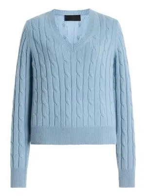 NILI LOTAN Camelia Cable-knit V-neck Cashmere Sweater - Blue