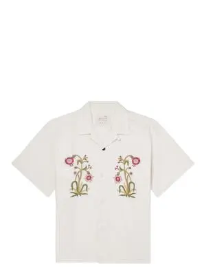 KARDO Kardo - Ronald Convertible-Collar Embroidered Cotton Shirt - Men - Neutrals - S Ecru