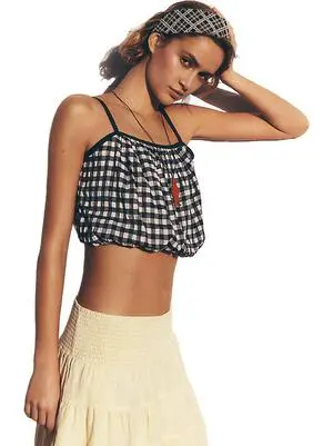 Stateside Cropped Bubble Tank Top - Navy
