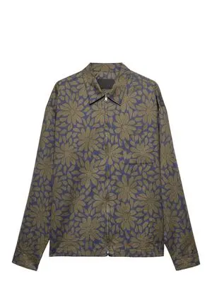 Prada Printed Cotton Blend Zipper Shirt Blue/military
