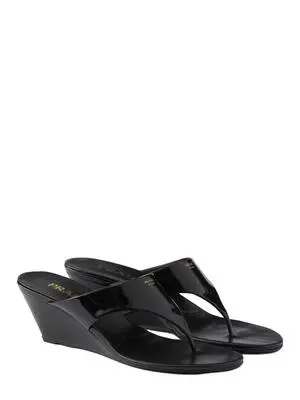 Prada Patent Leather Thong Wedge Sandals - Black