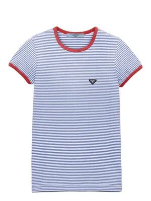 Prada Striped Jersey T-shirt - Periwinkle/red