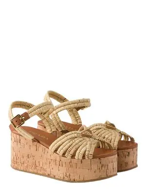 Prada Crochet Platform Sandals - Beige