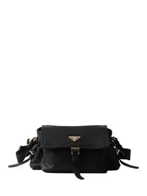 Prada Nappa Leather Shoulder Bag With Flap - Black