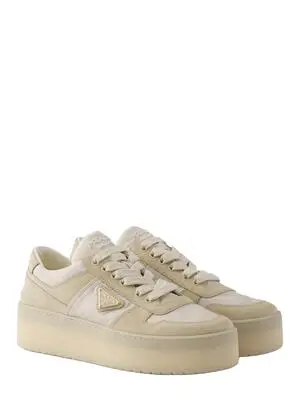 Prada Downtown Re-nylon And Suede Sneakers - Ivory