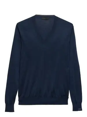 Prada Cotton V-neck Sweater - Navy