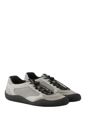 Prada Speedrock Leather And Mesh Sneakers - Grey