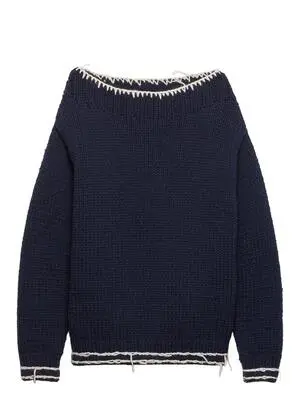 Prada Wool Boat-neck Sweater - Navy