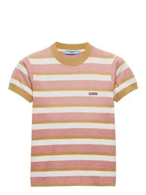 Prada Striped Jersey T-shirt - Rust/mustard