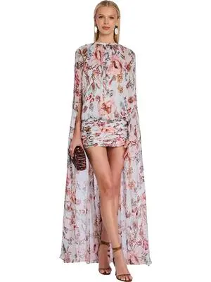 Hemant & Nandita Ezra Ruched Cape Mini Dress - Blue