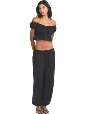 SKIMS Poplin Off-the-shoulder Top - Onyx