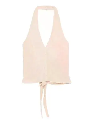 Patrizia Pepe Bead-embellished Georgette Top - Neutrals