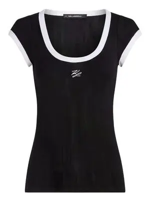Karl Lagerfeld Contrast-trim Ribbed T-shirt - Black