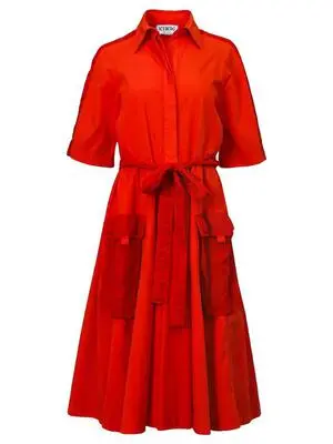 Iceberg Patch-pocket Belted Shirt Dress - Red