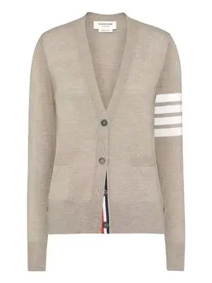 Thom Browne Merino Wool 4-bar Relaxed Fit V-neck Cardigan - Neutrals
