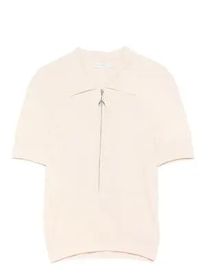 Patrizia Pepe Ribbed Zip-up Polo Shirt - Neutrals