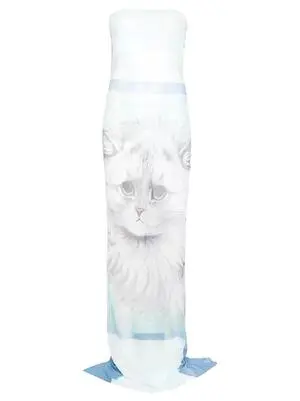 BARBARA BOLOGNA Cat-print Strapless Maxi Dress - Blue