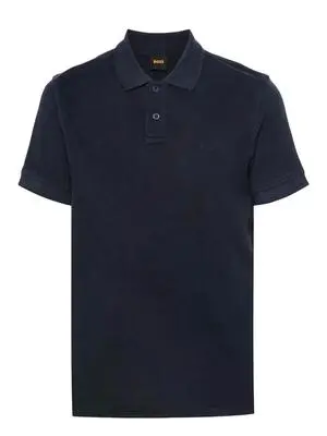 BOSS Logo-rubberised Cotton Polo Shirt - Blue